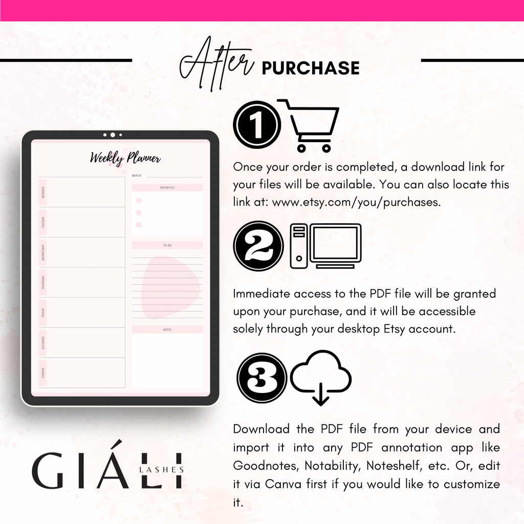 Weekly Planner Organisational Tool Template Edit in Canva